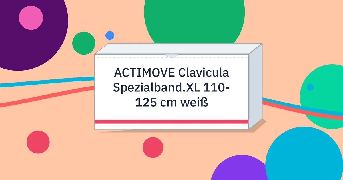 Symbolbild: Packung mit der Aufschrift ACTIMOVE Clavicula Spezialband.XL 110-125 cm weiß (PZN 18222847) – Verfügbarkeit und Bezug in Apotheken in Frankfurt am Main