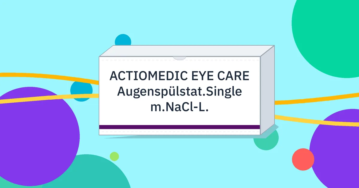 Symbolbild: Packung mit der Aufschrift ACTIOMEDIC EYE CARE Augenspülstat.Single m.NaCl-L. (PZN 12547100) – Verfügbarkeit und Bezug in Apotheken in Frankfurt am Main