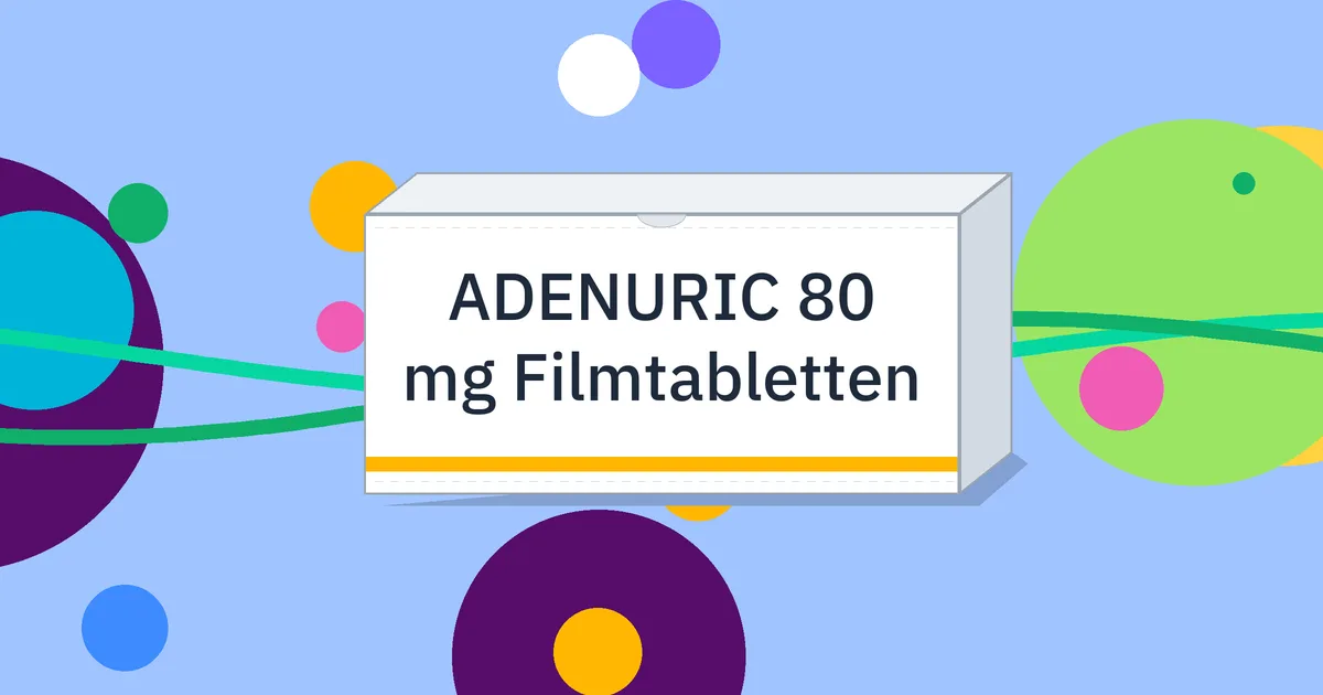 Symbolbild: Packung mit der Aufschrift ADENURIC 80 mg Filmtabletten (PZN 15563140) – Verfügbarkeit und Bezug in Apotheken in Frankfurt am Main