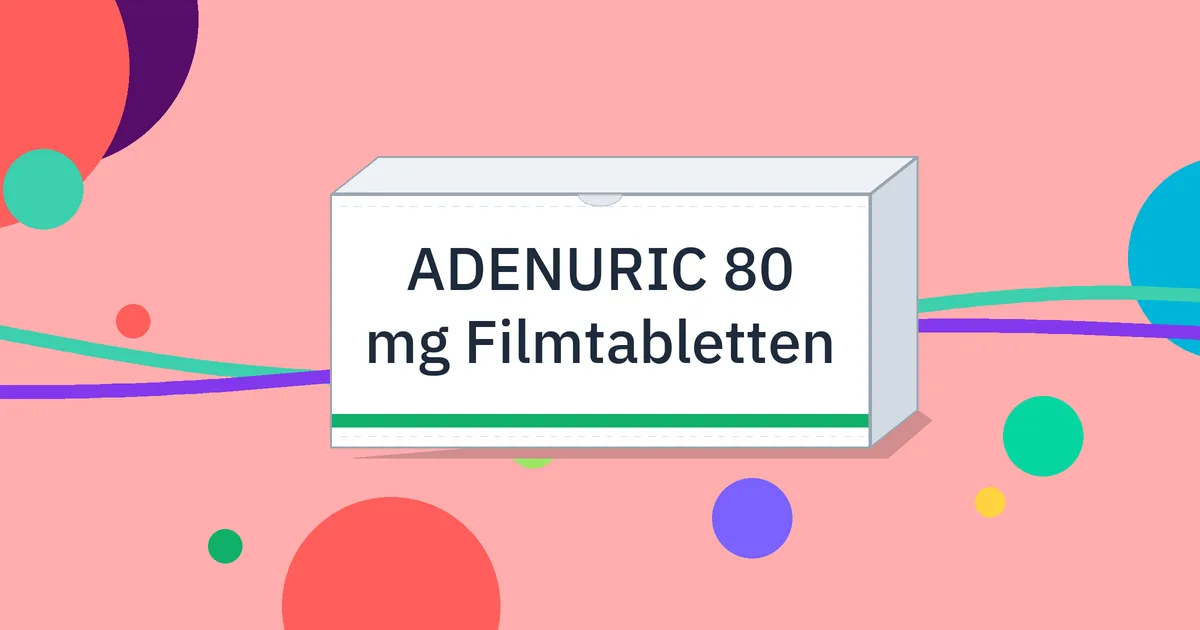 Symbolbild: Packung mit der Aufschrift ADENURIC 80 mg Filmtabletten (PZN 18908036) – Verfügbarkeit und Bezug in Apotheken in Frankfurt am Main