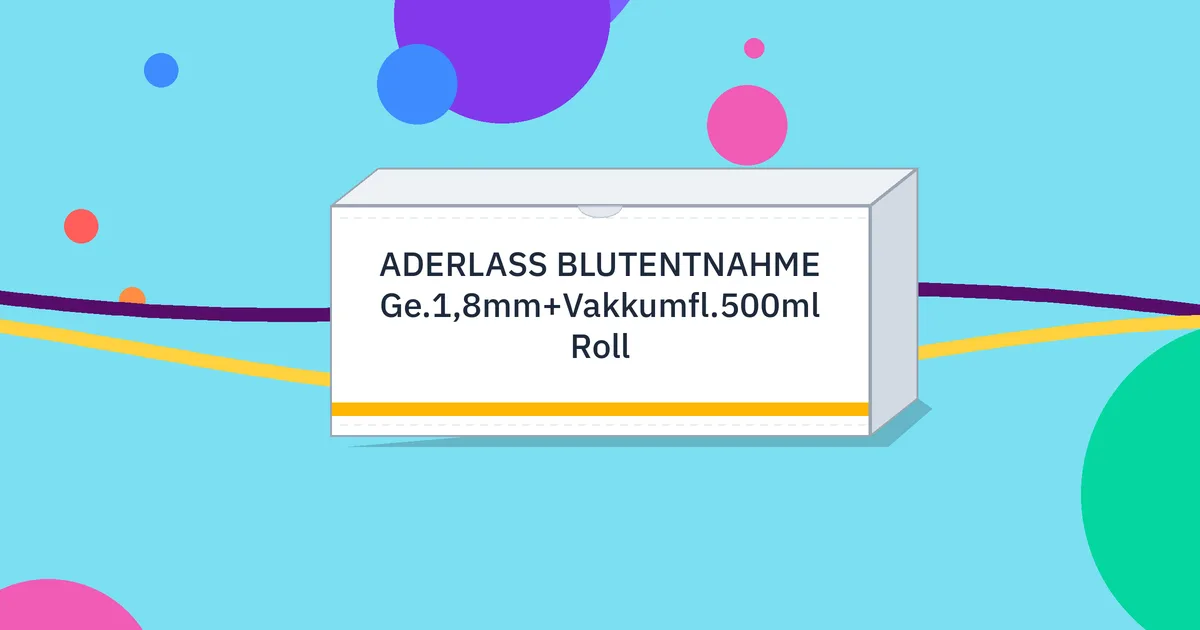 Symbolbild: Packung mit der Aufschrift ADERLASS BLUTENTNAHME Ge.1,8mm+Vakkumfl.500ml Roll (PZN 15739656) – Verfügbarkeit und Bezug in Apotheken in Frankfurt am Main