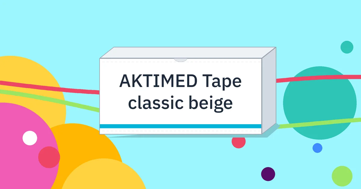 Symbolbild: Packung mit der Aufschrift AKTIMED Tape classic beige (PZN 13426048) – Verfügbarkeit und Bezug in Apotheken in Frankfurt am Main