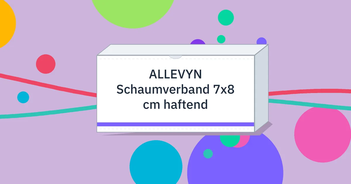 Symbolbild: Packung mit der Aufschrift ALLEVYN Schaumverband 7x8 cm haftend (PZN 11137676) – Verfügbarkeit und Bezug in Apotheken in Frankfurt am Main