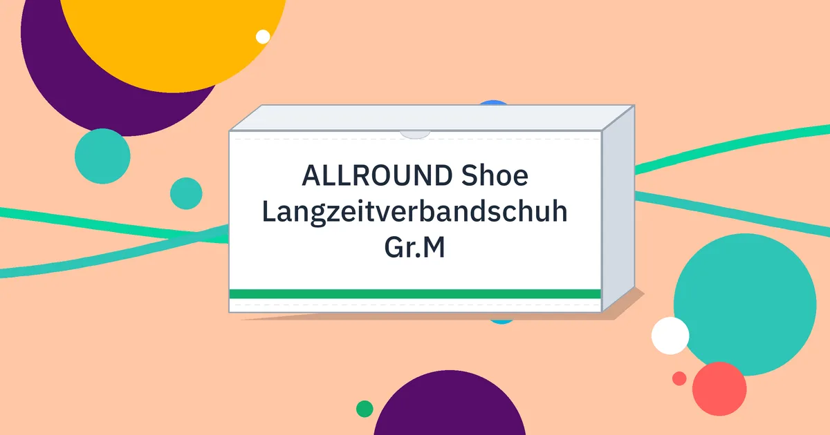 Symbolbild: Packung mit der Aufschrift ALLROUND Shoe Langzeitverbandschuh Gr.M (PZN 13712647) – Verfügbarkeit und Bezug in Apotheken in Frankfurt am Main