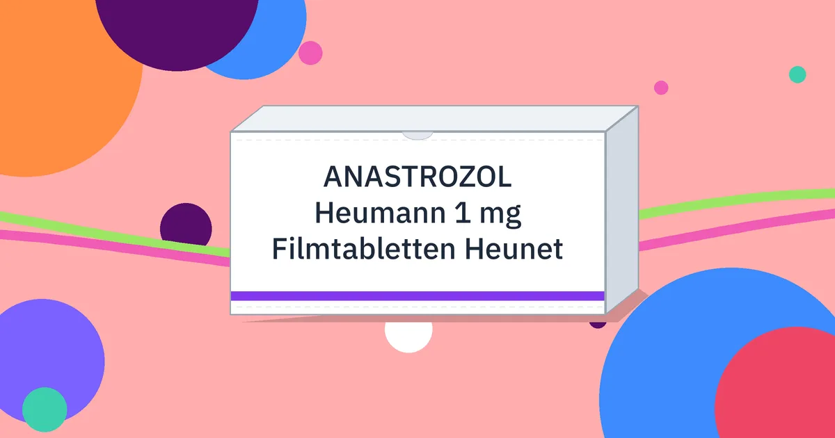 Symbolbild: Packung mit der Aufschrift ANASTROZOL Heumann 1 mg Filmtabletten Heunet (PZN 09505641) – Verfügbarkeit und Bezug in Apotheken in Frankfurt am Main