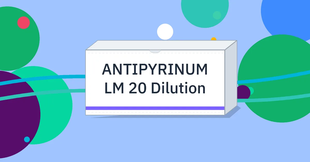 Symbolbild: Packung mit der Aufschrift ANTIPYRINUM LM 20 Dilution (PZN 13376557) – Verfügbarkeit und Bezug in Apotheken in Frankfurt am Main