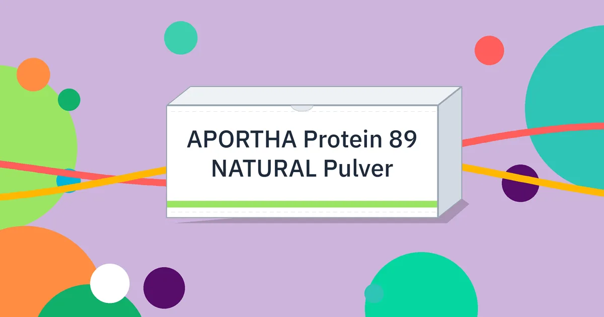 Symbolbild: Packung mit der Aufschrift APORTHA Protein 89 NATURAL Pulver (PZN 16138367) – Verfügbarkeit und Bezug in Apotheken in Frankfurt am Main