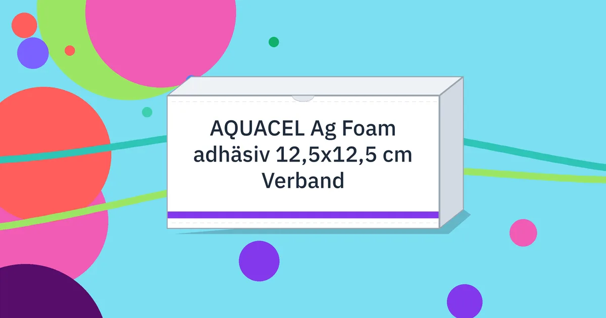 Symbolbild: Packung mit der Aufschrift AQUACEL Ag Foam adhäsiv 12,5x12,5 cm Verband (PZN 11159560) – Verfügbarkeit und Bezug in Apotheken in Frankfurt am Main