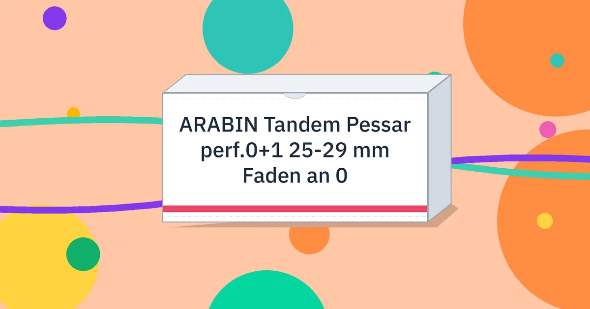 Symbolbild: Packung mit der Aufschrift ARABIN Tandem Pessar perf.0+1 25-29 mm Faden an 0 (PZN 16928098) – Verfügbarkeit und Bezug in Apotheken in Frankfurt am Main