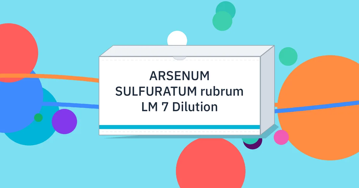 Symbolbild: Packung mit der Aufschrift ARSENUM SULFURATUM rubrum LM 7 Dilution (PZN 12779715) – Verfügbarkeit und Bezug in Apotheken in Frankfurt am Main
