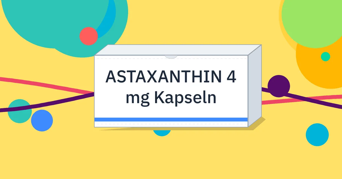 Symbolbild: Packung mit der Aufschrift ASTAXANTHIN 4 mg Kapseln (PZN 16530071) – Verfügbarkeit und Bezug in Apotheken in Frankfurt am Main