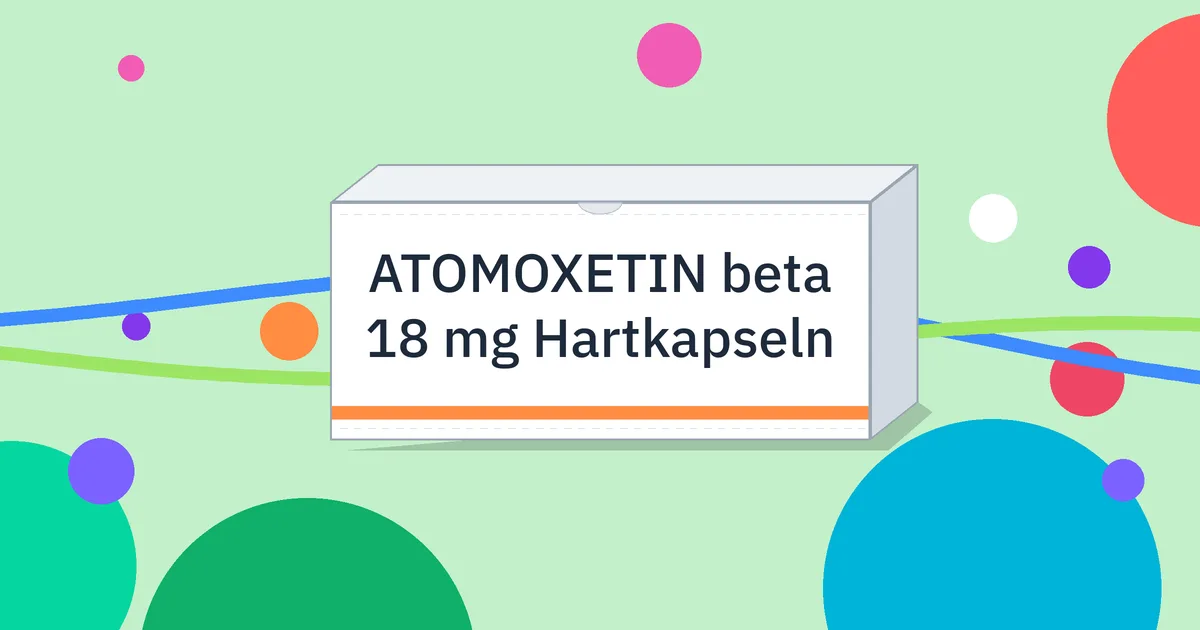 Symbolbild: Packung mit der Aufschrift ATOMOXETIN beta 18 mg Hartkapseln (PZN 14244059) – Verfügbarkeit und Bezug in Apotheken in Frankfurt am Main