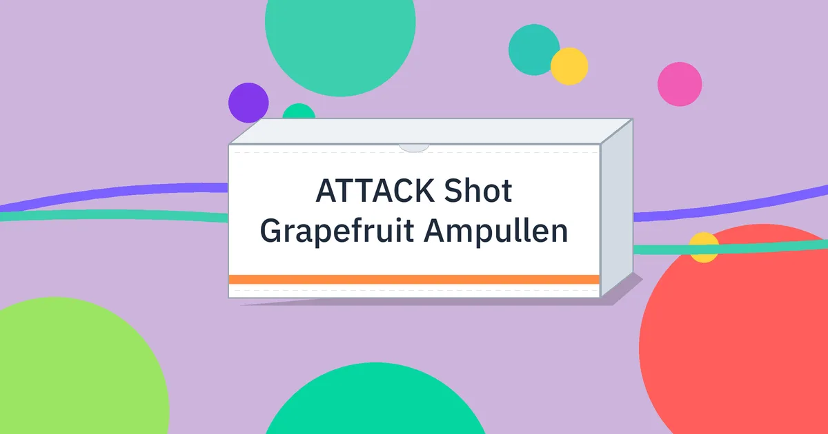 Symbolbild: Packung mit der Aufschrift ATTACK Shot Grapefruit Ampullen (PZN 13572382) – Verfügbarkeit und Bezug in Apotheken in Frankfurt am Main