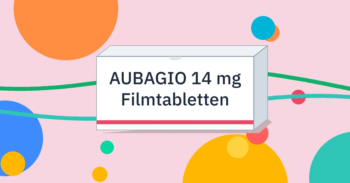 Symbolbild: Packung mit der Aufschrift AUBAGIO 14 mg Filmtabletten (PZN 10796632) – Verfügbarkeit und Bezug in Apotheken in Frankfurt am Main