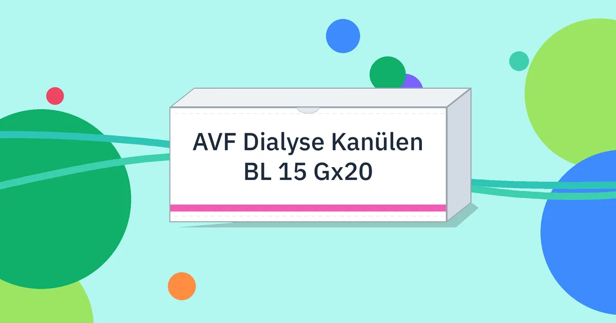Symbolbild: Packung mit der Aufschrift AVF Dialyse Kanülen BL 15 Gx20 (PZN 04168943) – Verfügbarkeit und Bezug in Apotheken in Frankfurt am Main