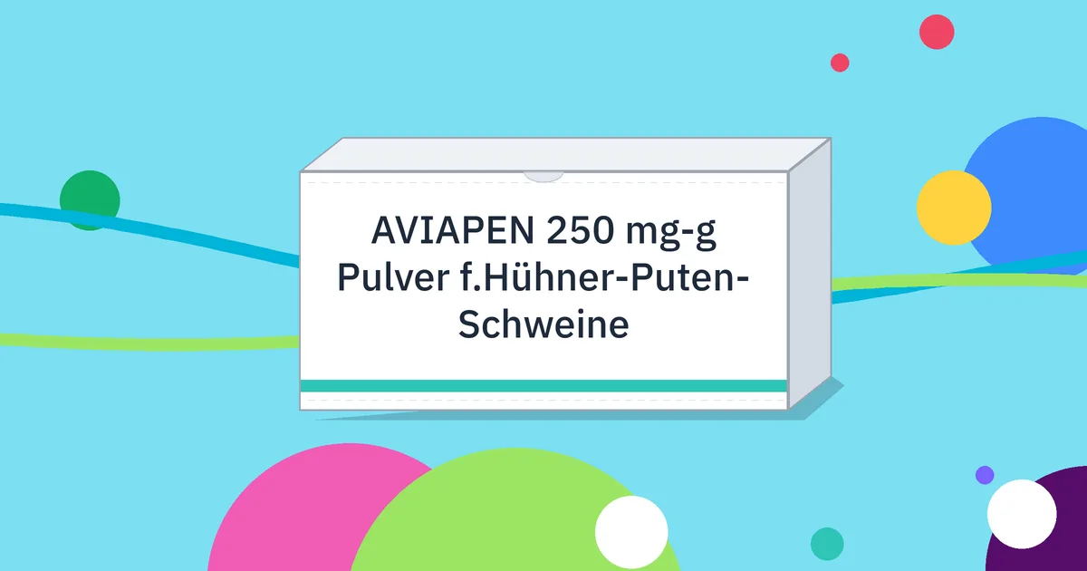 Symbolbild: Packung mit der Aufschrift AVIAPEN 250 mg-g Pulver f.Hühner-Puten-Schweine (PZN 07005242) – Verfügbarkeit und Bezug in Apotheken in Frankfurt am Main