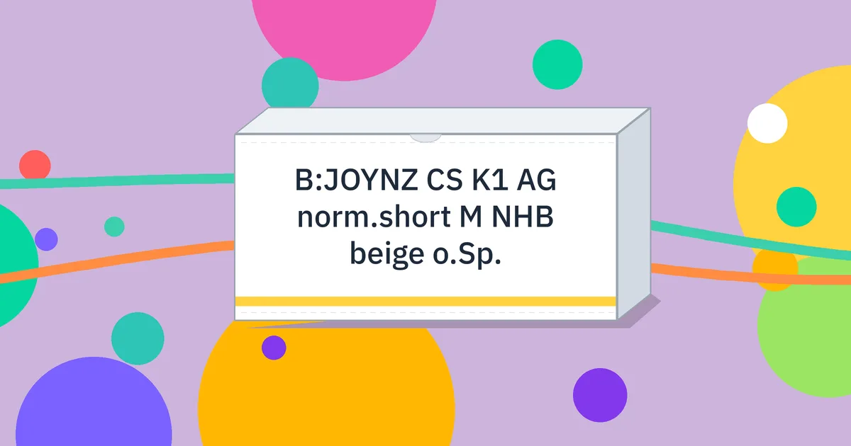 Symbolbild: Packung mit der Aufschrift B:JOYNZ CS K1 AG norm.short M NHB beige o.Sp. (PZN 20531136) – Verfügbarkeit und Bezug in Apotheken in Frankfurt am Main