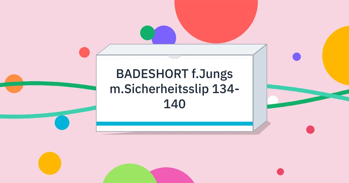 Symbolbild: Packung mit der Aufschrift BADESHORT f.Jungs m.Sicherheitsslip 134-140 (PZN 15612973) – Verfügbarkeit und Bezug in Apotheken in Frankfurt am Main