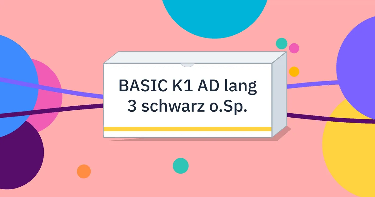 Symbolbild: Packung mit der Aufschrift BASIC K1 AD lang 3 schwarz o.Sp. (PZN 20257735) – Verfügbarkeit und Bezug in Apotheken in Frankfurt am Main