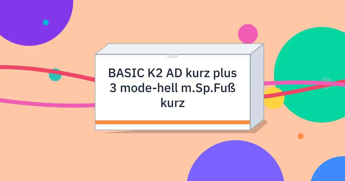 Symbolbild: Packung mit der Aufschrift BASIC K2 AD kurz plus 3 mode-hell m.Sp.Fuß kurz (PZN 20264534) – Verfügbarkeit und Bezug in Apotheken in Frankfurt am Main