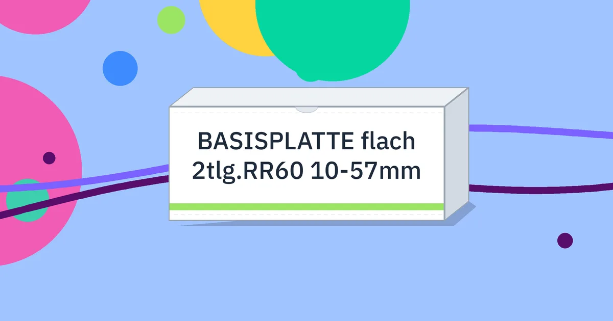 Symbolbild: Packung mit der Aufschrift BASISPLATTE flach 2tlg.RR60 10-57mm (PZN 17944573) – Verfügbarkeit und Bezug in Apotheken in Frankfurt am Main
