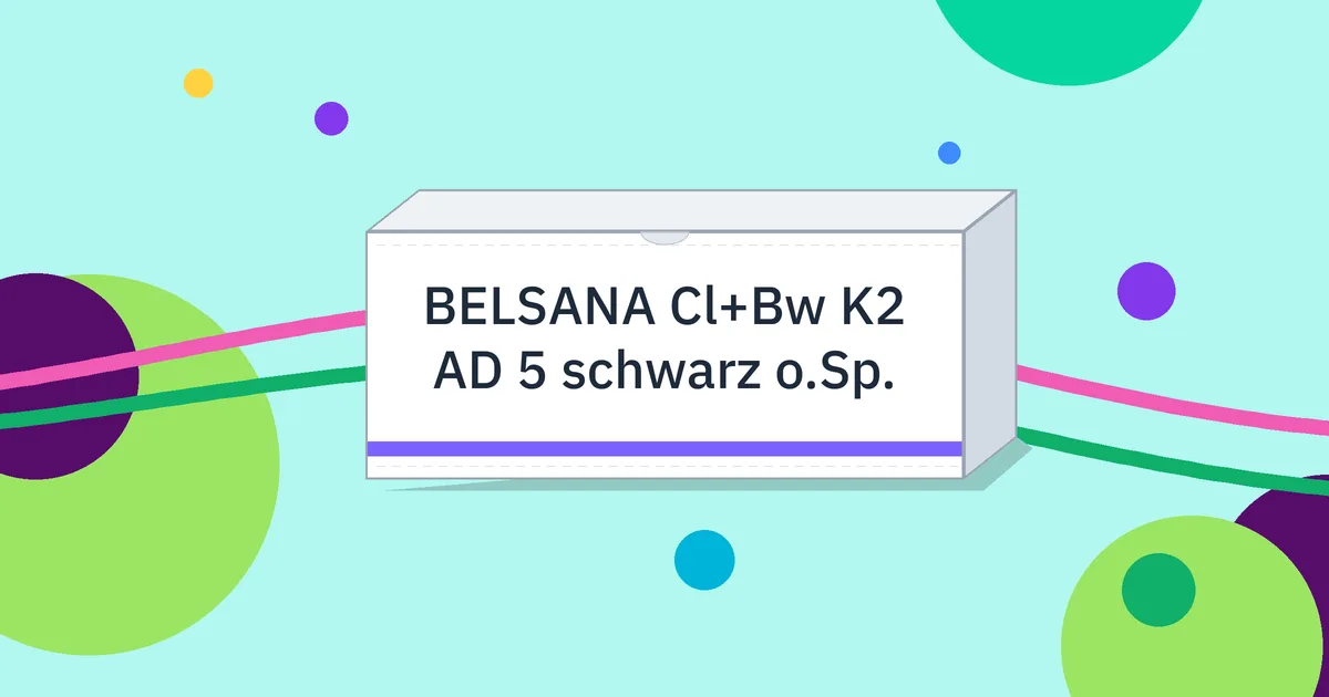 Symbolbild: Packung mit der Aufschrift BELSANA Cl+Bw K2 AD 5 schwarz o.Sp. (PZN 12241654) – Verfügbarkeit und Bezug in Apotheken in Frankfurt am Main