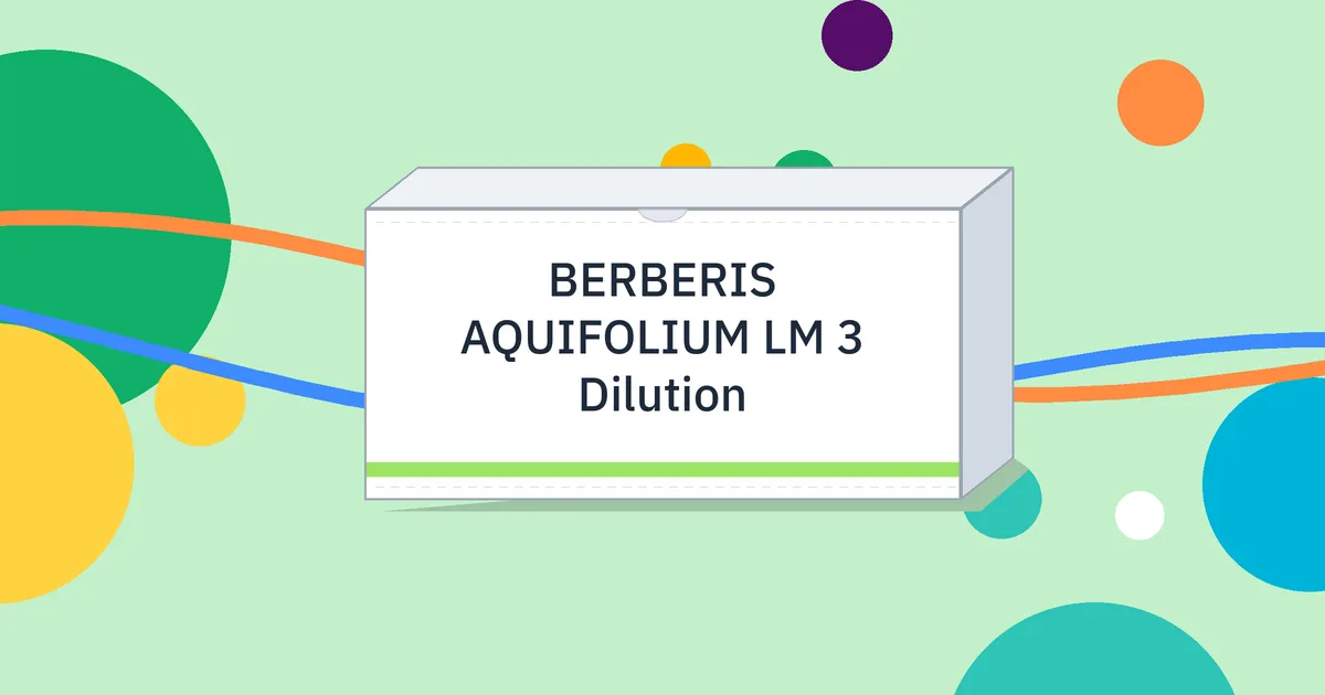 Symbolbild: Packung mit der Aufschrift BERBERIS AQUIFOLIUM LM 3 Dilution (PZN 13382925) – Verfügbarkeit und Bezug in Apotheken in Frankfurt am Main