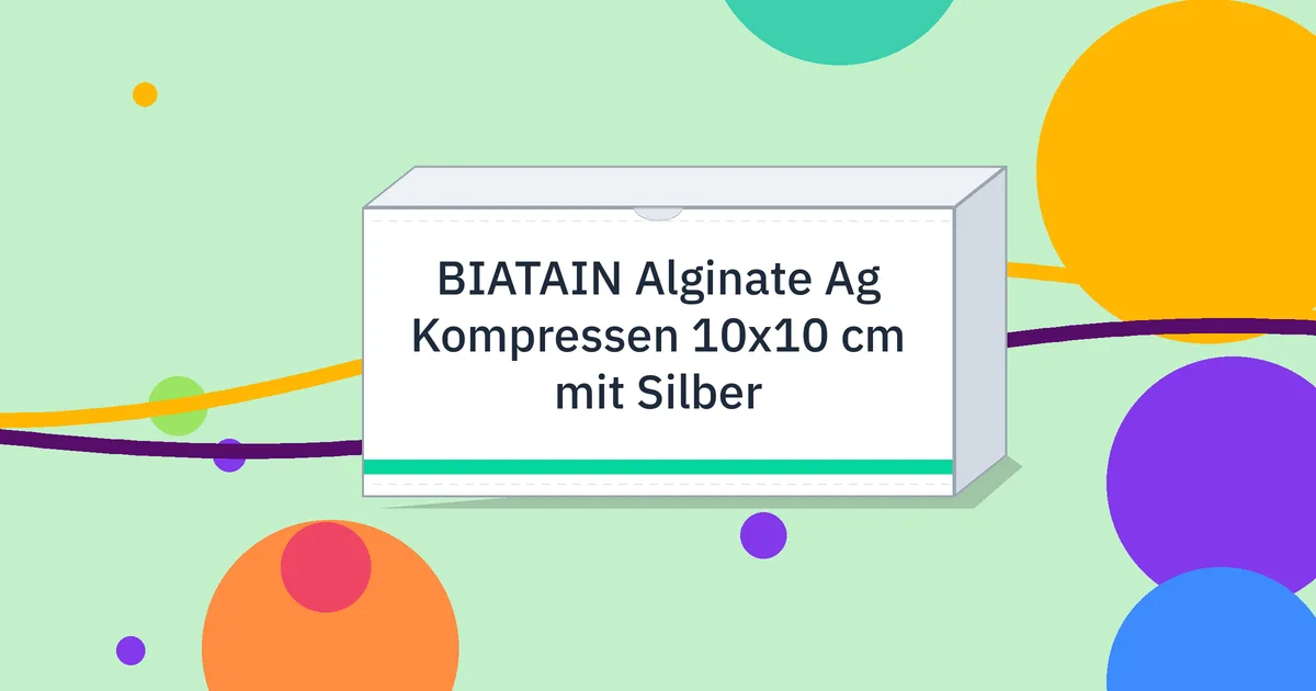 Symbolbild: Packung mit der Aufschrift BIATAIN Alginate Ag Kompressen 10x10 cm mit Silber (PZN 11560311) – Verfügbarkeit und Bezug in Apotheken in Frankfurt am Main