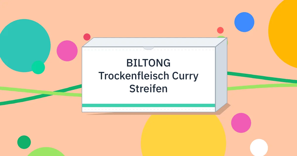 Symbolbild: Packung mit der Aufschrift BILTONG Trockenfleisch Curry Streifen (PZN 19665765) – Verfügbarkeit und Bezug in Apotheken in Frankfurt am Main