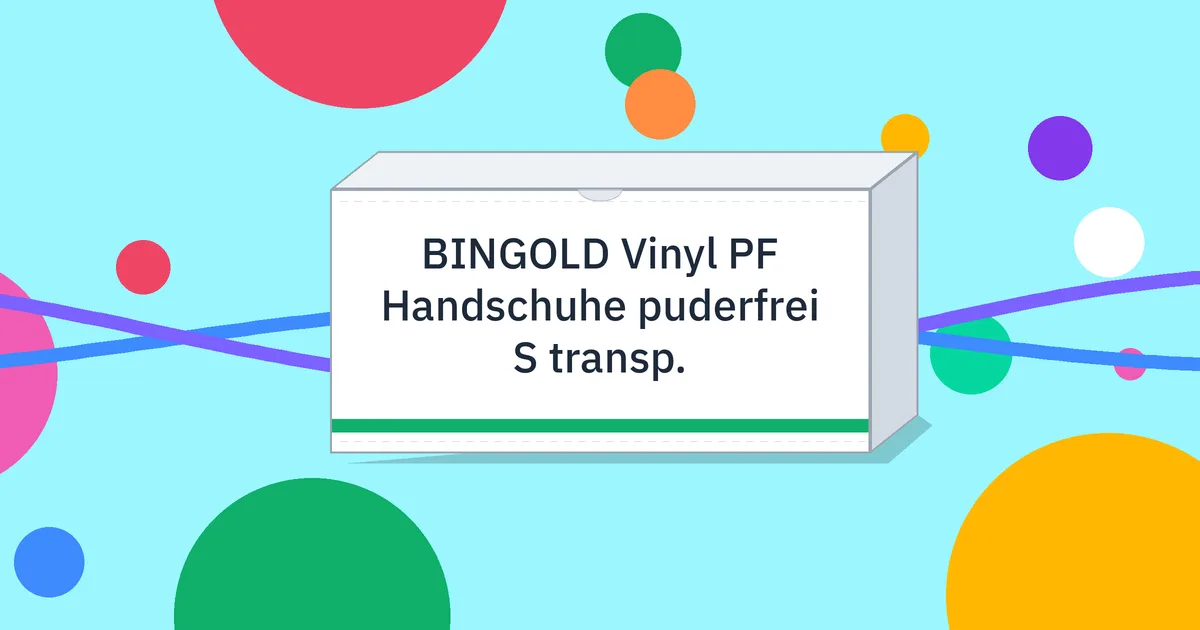Symbolbild: Packung mit der Aufschrift BINGOLD Vinyl PF Handschuhe puderfrei S transp. (PZN 13542487) – Verfügbarkeit und Bezug in Apotheken in Frankfurt am Main