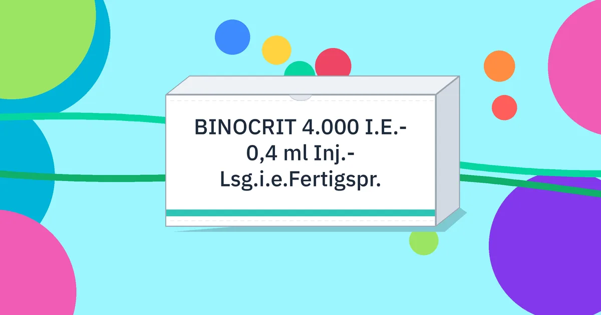 Symbolbild: Packung mit der Aufschrift BINOCRIT 4.000 I.E.-0,4 ml Inj.-Lsg.i.e.Fertigspr. (PZN 16878213) – Verfügbarkeit und Bezug in Apotheken in Frankfurt am Main