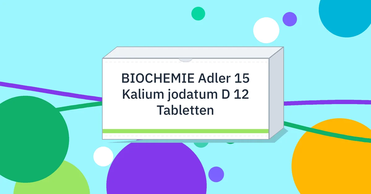 Symbolbild: Packung mit der Aufschrift BIOCHEMIE Adler 15 Kalium jodatum D 12 Tabletten (PZN 02730228) – Verfügbarkeit und Bezug in Apotheken in Frankfurt am Main