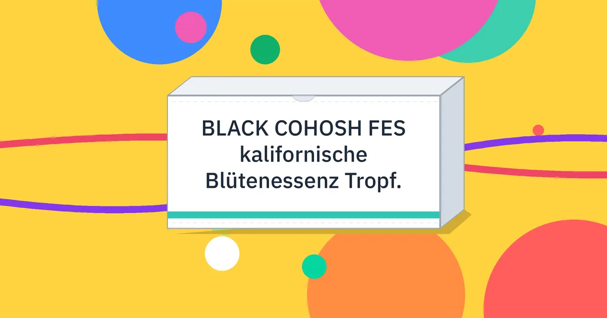 Symbolbild: Packung mit der Aufschrift BLACK COHOSH FES kalifornische Blütenessenz Tropf. (PZN 09173067) – Verfügbarkeit und Bezug in Apotheken in Frankfurt am Main