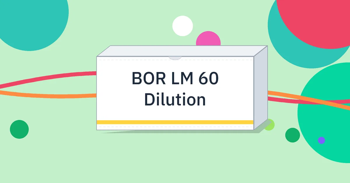 Symbolbild: Packung mit der Aufschrift BOR LM 60 Dilution (PZN 12795921) – Verfügbarkeit und Bezug in Apotheken in Frankfurt am Main