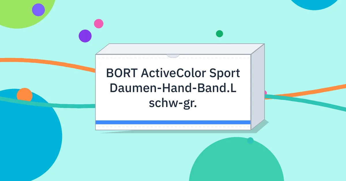 Symbolbild: Packung mit der Aufschrift BORT ActiveColor Sport Daumen-Hand-Band.L schw-gr. (PZN 12573959) – Verfügbarkeit und Bezug in Apotheken in Frankfurt am Main