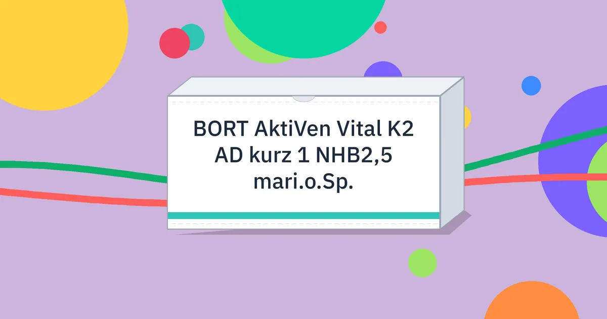 Symbolbild: Packung mit der Aufschrift BORT AktiVen Vital K2 AD kurz 1 NHB2,5 mari.o.Sp. (PZN 17499305) – Verfügbarkeit und Bezug in Apotheken in Frankfurt am Main