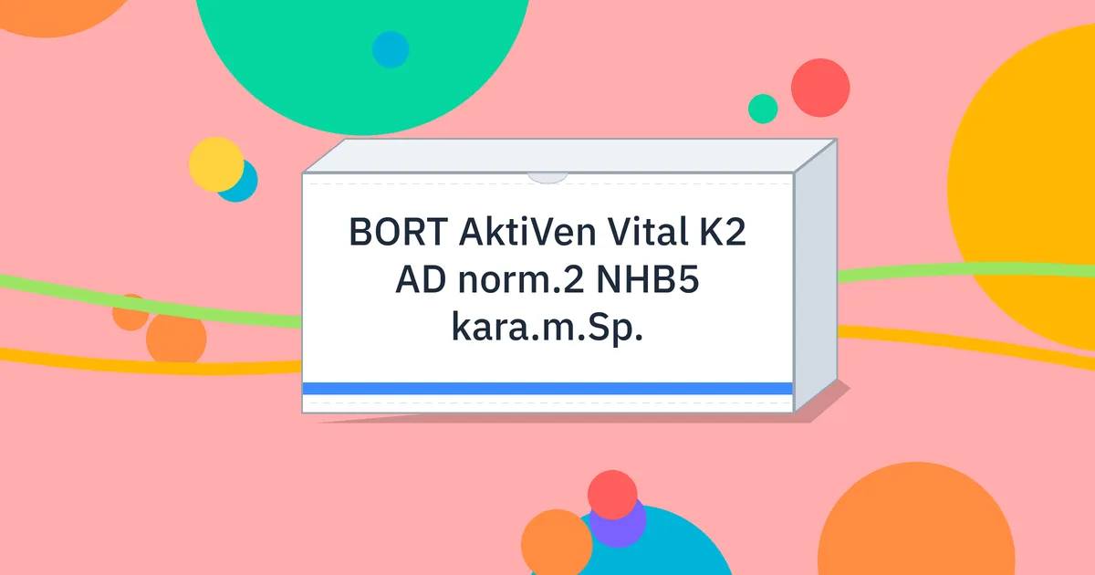 Symbolbild: Packung mit der Aufschrift BORT AktiVen Vital K2 AD norm.2 NHB5 kara.m.Sp. (PZN 17492929) – Verfügbarkeit und Bezug in Apotheken in Frankfurt am Main
