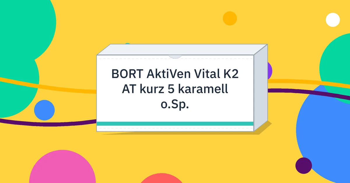 Symbolbild: Packung mit der Aufschrift BORT AktiVen Vital K2 AT kurz 5 karamell o.Sp. (PZN 13737699) – Verfügbarkeit und Bezug in Apotheken in Frankfurt am Main