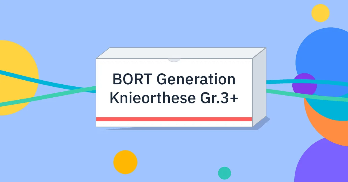Symbolbild: Packung mit der Aufschrift BORT Generation Knieorthese Gr.3+ (PZN 16843746) – Verfügbarkeit und Bezug in Apotheken in Frankfurt am Main
