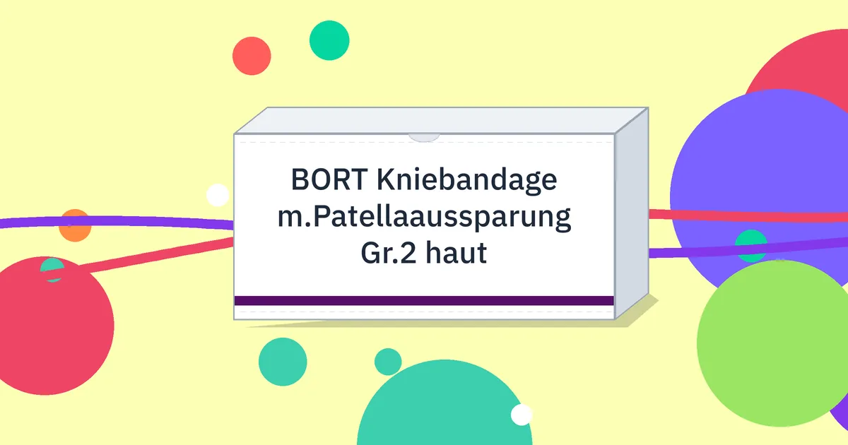 Symbolbild: Packung mit der Aufschrift BORT Kniebandage m.Patellaaussparung Gr.2 haut (PZN 16844734) – Verfügbarkeit und Bezug in Apotheken in Frankfurt am Main