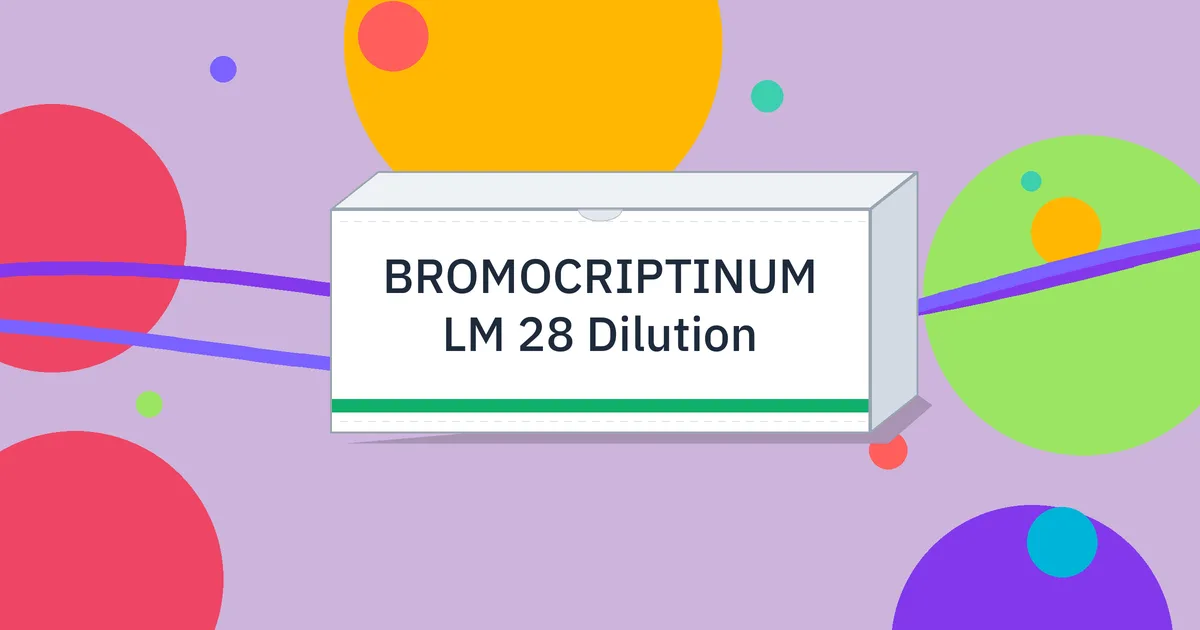 Symbolbild: Packung mit der Aufschrift BROMOCRIPTINUM LM 28 Dilution (PZN 13396927) – Verfügbarkeit und Bezug in Apotheken in Frankfurt am Main