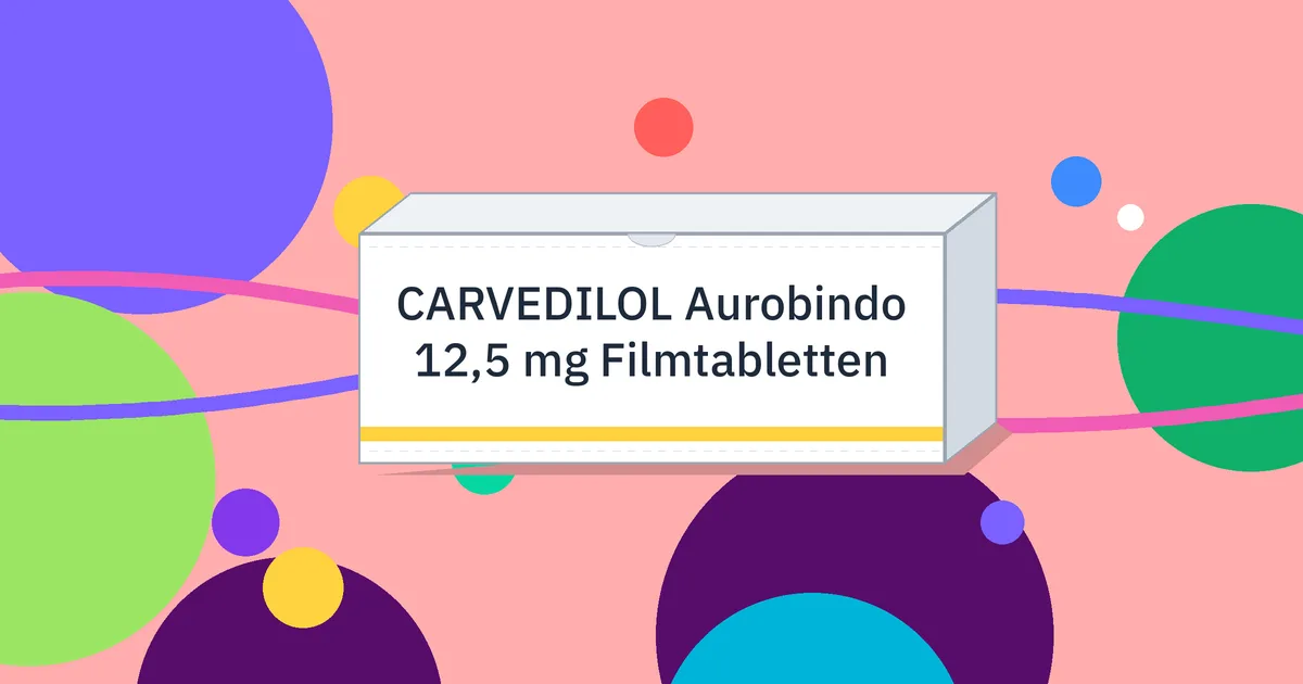 Symbolbild: Packung mit der Aufschrift CARVEDILOL Aurobindo 12,5 mg Filmtabletten (PZN 02592565) – Verfügbarkeit und Bezug in Apotheken in Frankfurt am Main