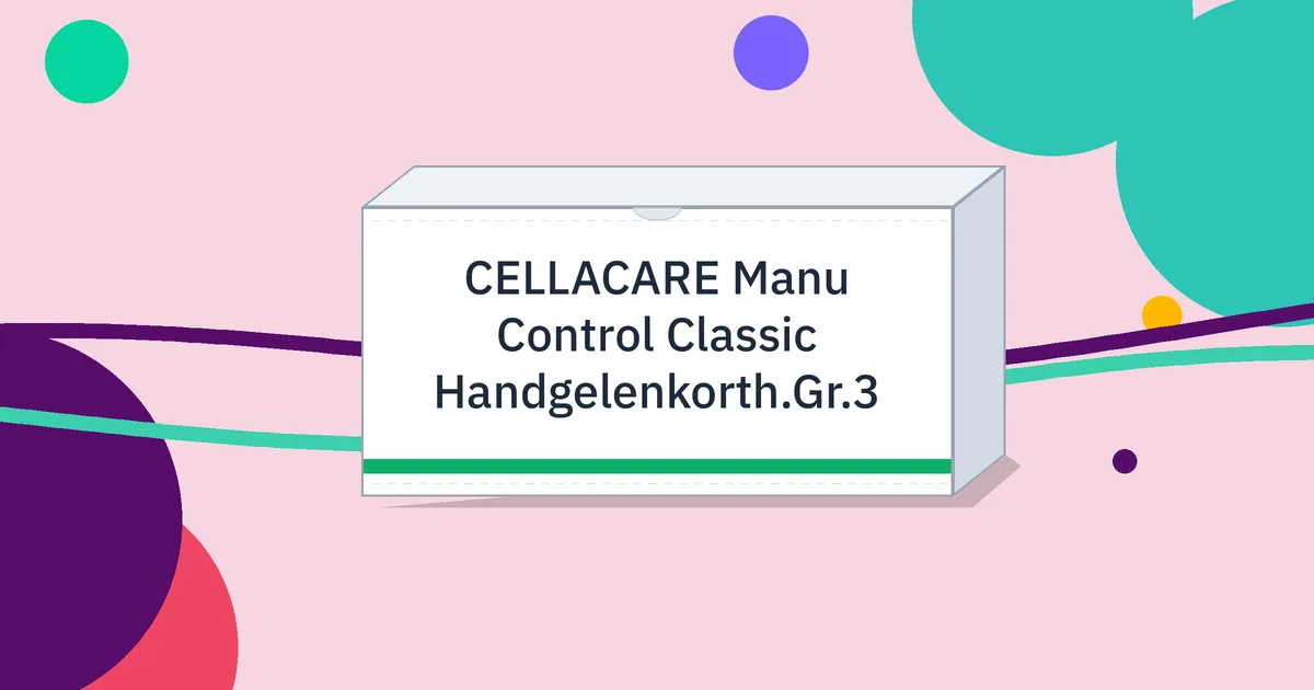 Symbolbild: Packung mit der Aufschrift CELLACARE Manu Control Classic Handgelenkorth.Gr.3 (PZN 13351735) – Verfügbarkeit und Bezug in Apotheken in Frankfurt am Main