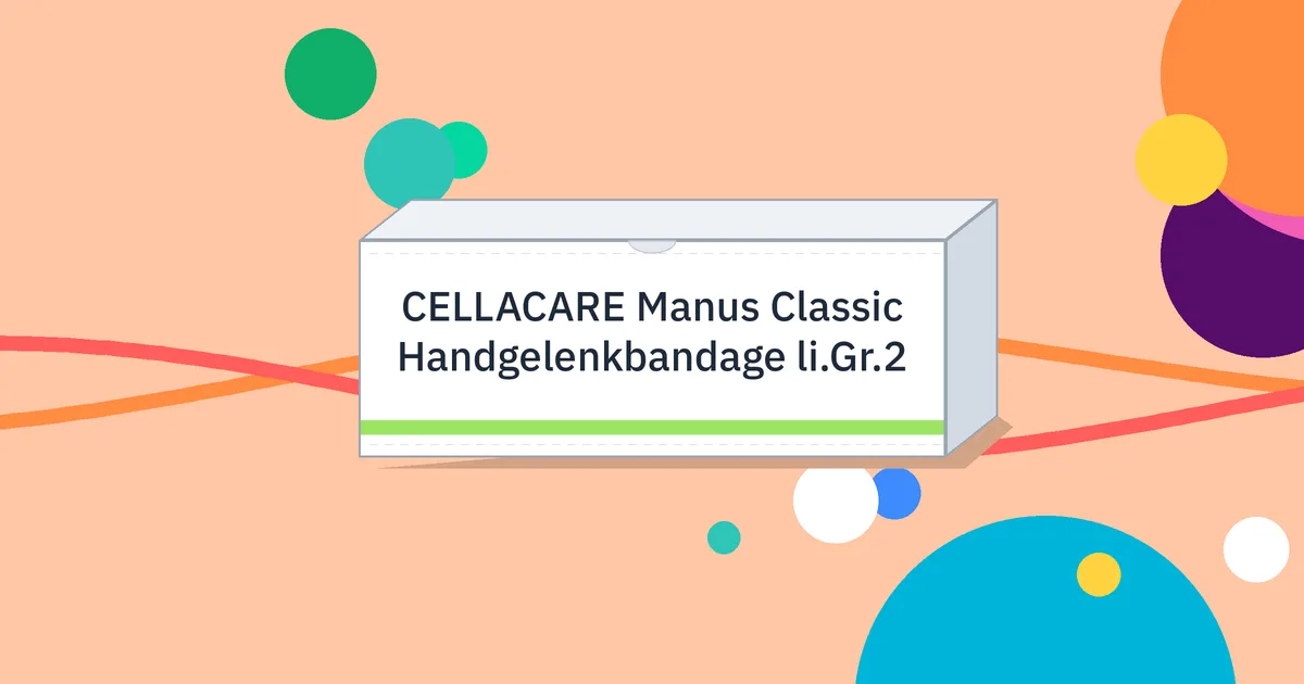 Symbolbild: Packung mit der Aufschrift CELLACARE Manus Classic Handgelenkbandage li.Gr.2 (PZN 20550056) – Verfügbarkeit und Bezug in Apotheken in Frankfurt am Main