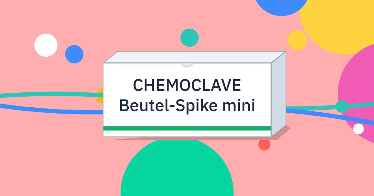Symbolbild: Packung mit der Aufschrift CHEMOCLAVE Beutel-Spike mini (PZN 18499678) – Verfügbarkeit und Bezug in Apotheken in Frankfurt am Main