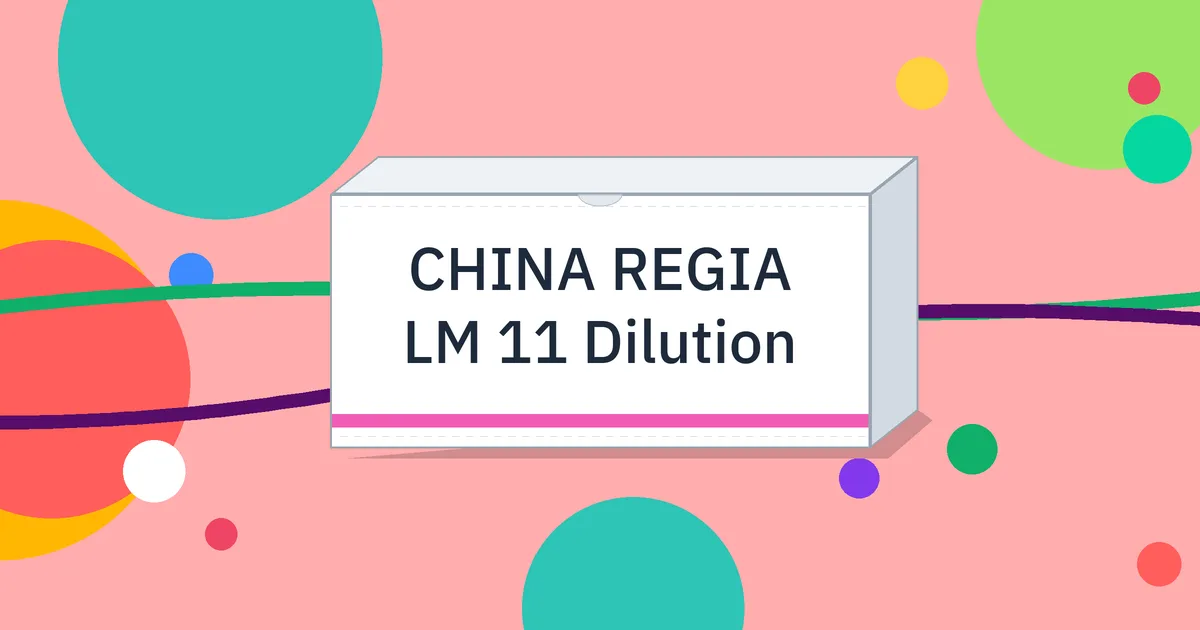 Symbolbild: Packung mit der Aufschrift CHINA REGIA LM 11 Dilution (PZN 12814245) – Verfügbarkeit und Bezug in Apotheken in Frankfurt am Main