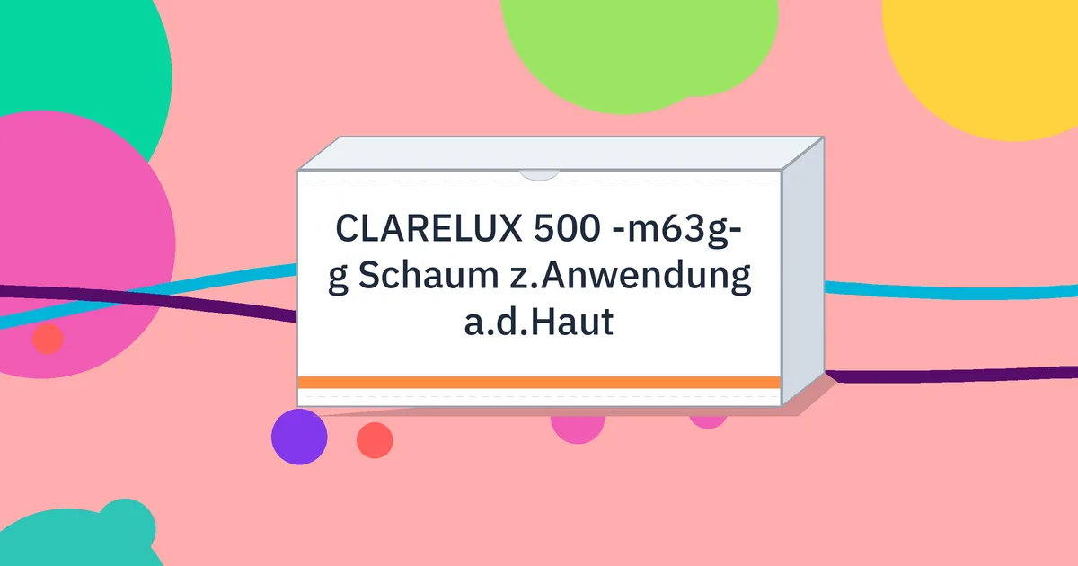 Symbolbild: Packung mit der Aufschrift CLARELUX 500 -m63g-g Schaum z.Anwendung a.d.Haut (PZN 17921891) – Verfügbarkeit und Bezug in Apotheken in Frankfurt am Main