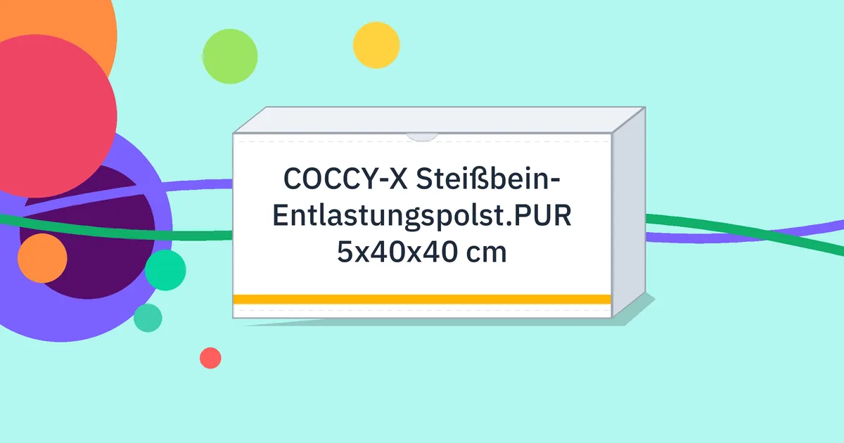 Symbolbild: Packung mit der Aufschrift COCCY-X Steißbein-Entlastungspolst.PUR 5x40x40 cm (PZN 01156454) – Verfügbarkeit und Bezug in Apotheken in Frankfurt am Main