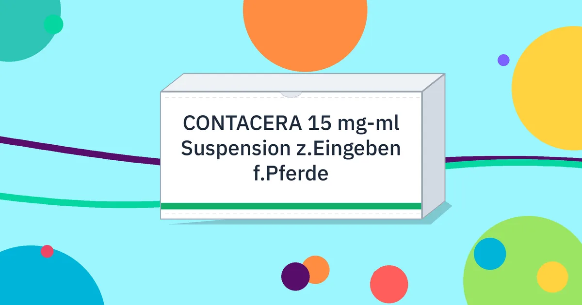 Symbolbild: Packung mit der Aufschrift CONTACERA 15 mg-ml Suspension z.Eingeben f.Pferde (PZN 11283952) – Verfügbarkeit und Bezug in Apotheken in Frankfurt am Main