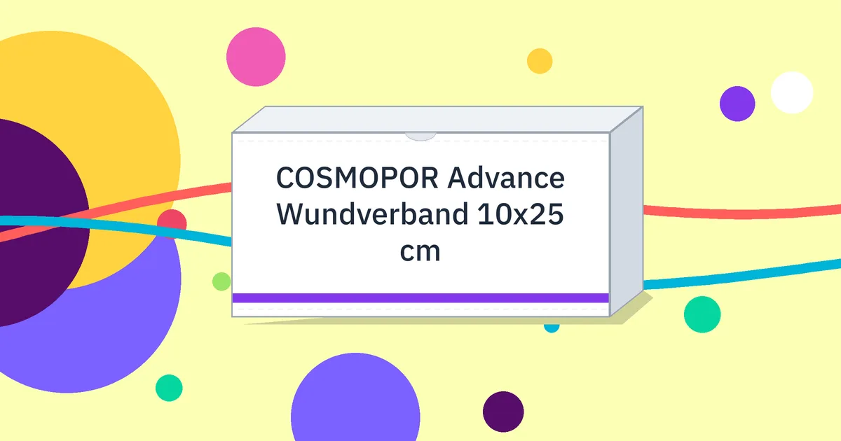 Symbolbild: Packung mit der Aufschrift COSMOPOR Advance Wundverband 10x25 cm (PZN 18496065) – Verfügbarkeit und Bezug in Apotheken in Frankfurt am Main